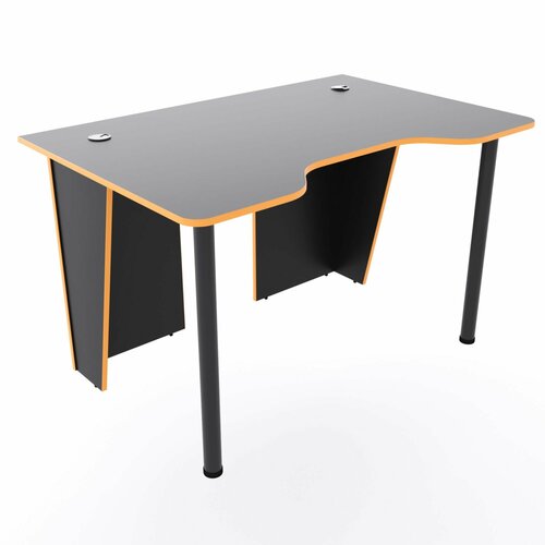 Игровой компьютерный стол "Лакер" с полкой для монитора и тумбой, 140x80x75 см, чёрный с оранжевой кромкой
