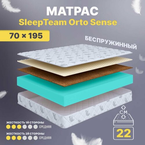 Матрас 70х195 беспружинный, детский анатомический, в кроватку, SleepTeam Orto Sense, средне-жесткий, 22 см, двусторонний с одинаковой жесткостью