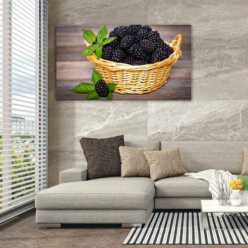 Картина на холсте 60x110 LinxOne "Корзинка с ягодой черникой" интерьерная для дома / на стену / на кухню / с подрамником