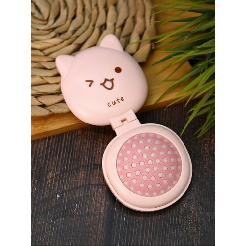 Расческа для волос складная с зеркалом Cute cat folding pink