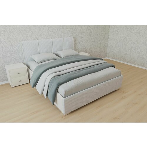 Двуспальная кровать Европа 140x200 основание металлическое с ламелями велюр белый ножки 5 см