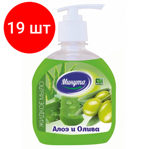 Комплект 19 штук, Мыло жидкое Минута Алоэ и олива 300 г с дозатором