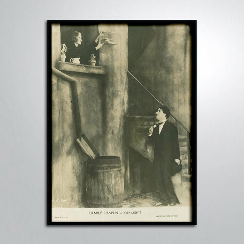 Постер в раме/Винтажный плакат/Чарли Чаплин Огни большого города (1931) Фотография City Lights