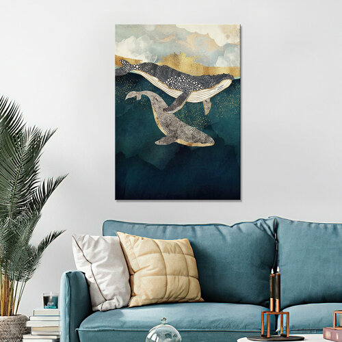 Картина интерьерная-Сине-золотые киты арт 60х80
