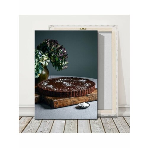 Картина на холсте с подрамником вкусный чизкейк с горьким шоколадом 30х40