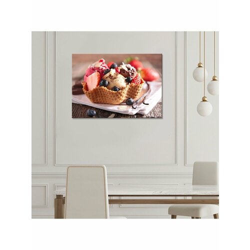 Картина на холсте с подрамником Вафли мороженое и ягоды 20х30
