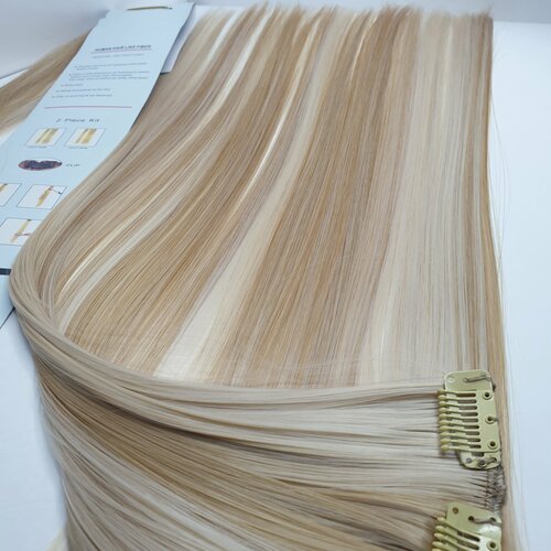 Пряди волос на клип-заколках 2 штуки по 14см (длина 57)/искусственные волосы для наращивания в домашних условиях на заколках/волосы для кукол