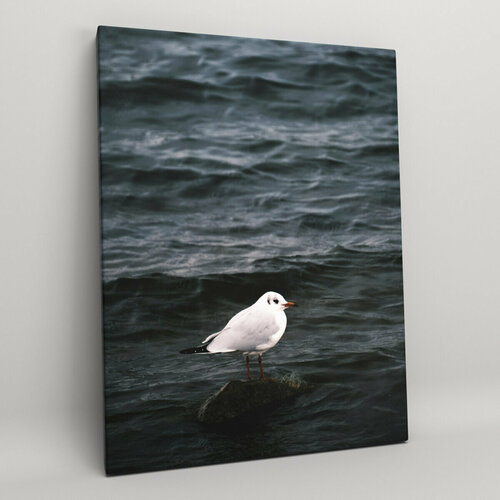 Картина на холсте (интерьерный постер) "Чайка в море", с деревянным подрамником, размер 30x40 см