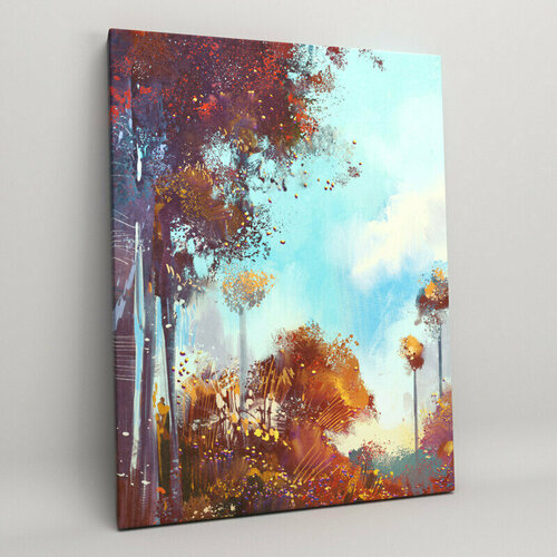 Картина на холсте (интерьерный постер) "живописный лес с цветами", с деревянным подрамником, размер 22x30 см