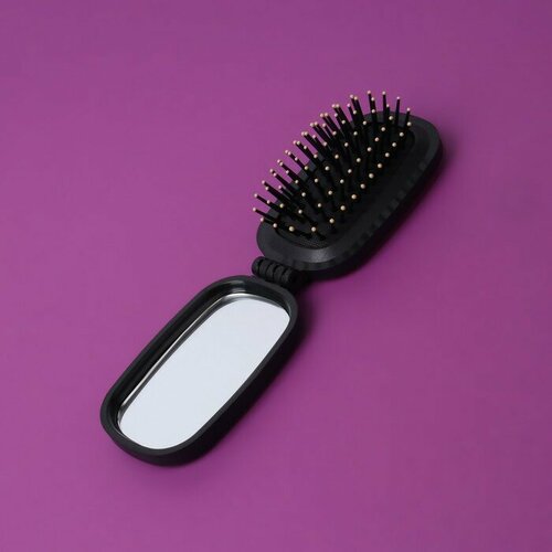 Queen fair Расчёска массажная, складная, зеркалом, 9,5 × 5,5 см, цвет чёрный