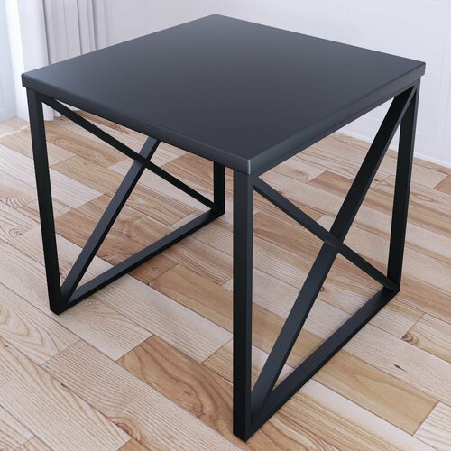Стол кухонный Loft с квадратной столешницей цвета антрацит из массива сосны 40 мм и черными металлическими крестообразными ножками, 80x80х75 см