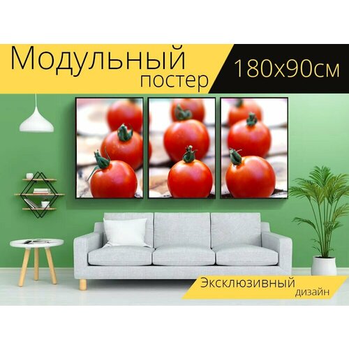 Модульный постер "Помидоры, томаты черри, овощи" 180 x 90 см. для интерьера