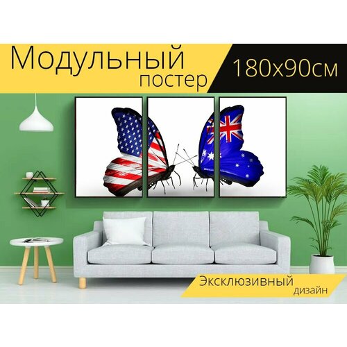 Модульный постер "Флаг, американский, насекомое" 180 x 90 см. для интерьера