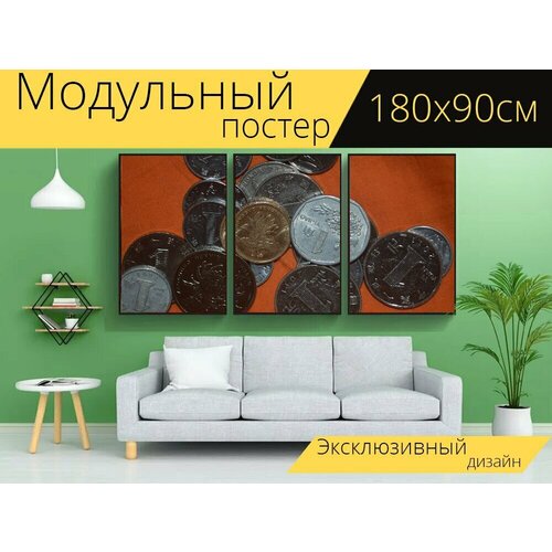 Модульный постер "Монета, монеты, китайский язык" 180 x 90 см. для интерьера