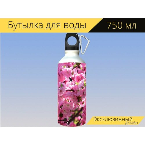 Бутылка фляга для воды "Весенние цветы, розовый, весна" 750 мл. с карабином и принтом