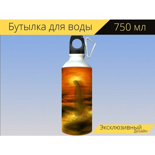Бутылка фляга для воды "Иисус, христос, воды" 750 мл. с карабином и принтом