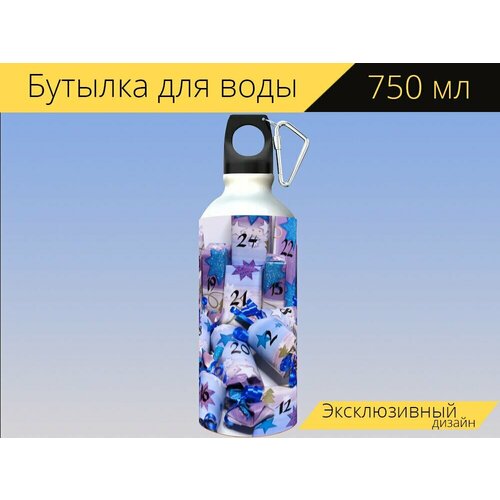 Бутылка фляга для воды "Календарь появления, подарки, адвент сезон" 750 мл. с карабином и принтом