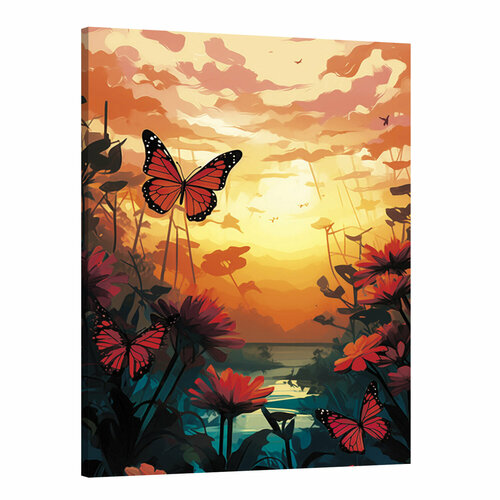 Интерьерная картина 50х70 "Загадка лета: Бабочки в сумерках"