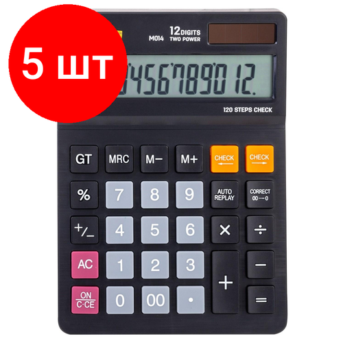 Комплект 5 штук, Калькулятор настольный полноразм. Deli EM01420, 12-р, дв. пит, 180х126мм, чер