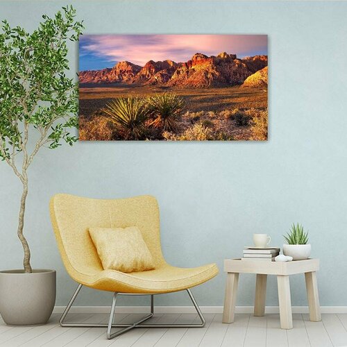 Картина на холсте 60x110 LinxOne "Небо пустыня скалы растение" интерьерная для дома / на стену / на кухню / с подрамником