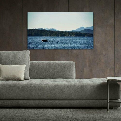 Картина на холсте 60x110 LinxOne "Лодка озеро лес" интерьерная для дома / на стену / на кухню / с подрамником