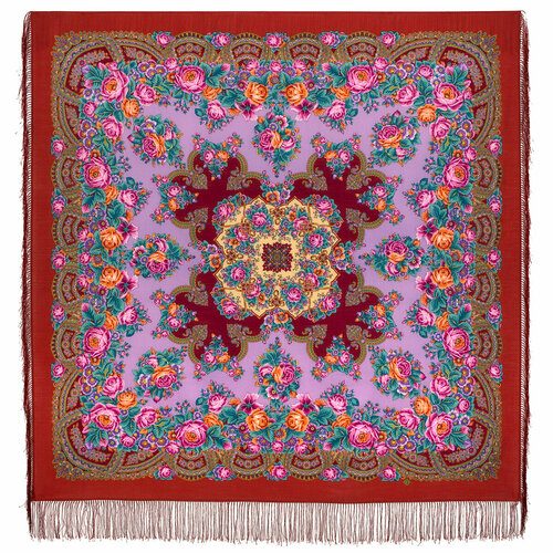 Платок Павловопосадская платочная мануфактура,146х146 см, розовый, желтый