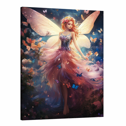 Интерьерная картина 50х70 "Фея среди бабочек и цветов"