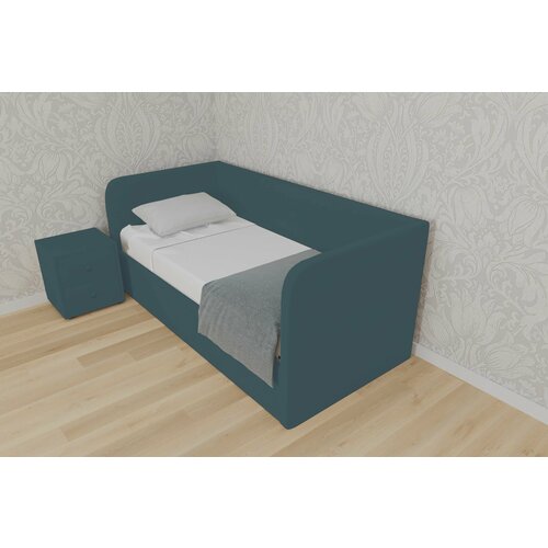 Односпальная кровать Рим-2 90x200 с подъемным механизмом и с коробом для белья велюр бирюзовый