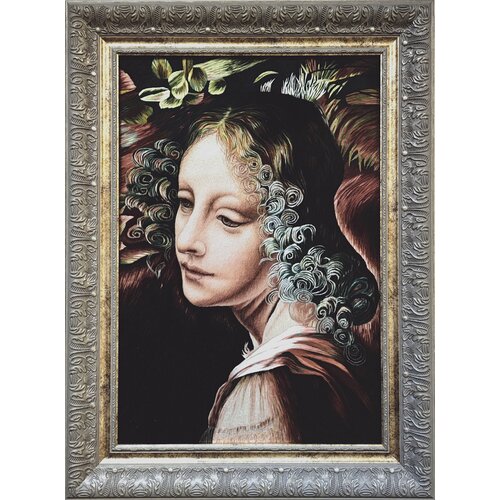 Картина вышитая шелком Мадонна (по Л. да Винчи) ручной работы/ см 47х64х3/в багете
