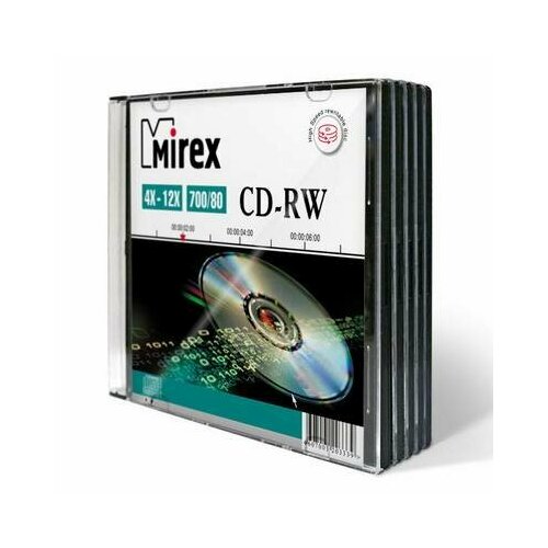 Диск CD-RW Mirex 700 Mb, 12х, Slim Case (5), (5/200)