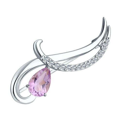 Брошь Diamant online, серебро, 925 проба, фианит, аметист