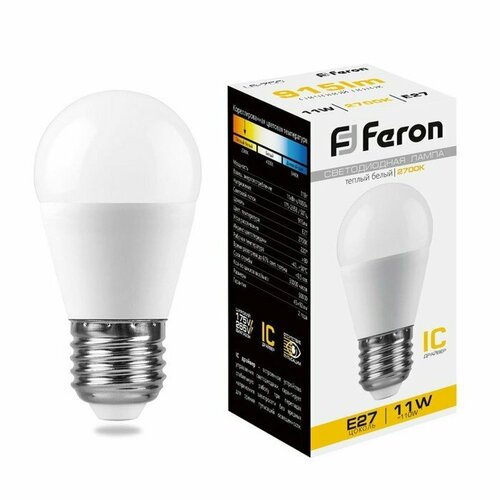 Лампа светодиодная FERON, "Шар" Е27, 11 Вт, 230 В, 2700 К (комплект из 6 шт)