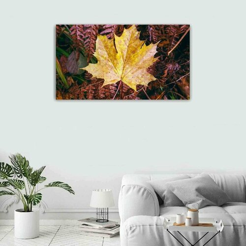 Картина на холсте 60x110 LinxOne "Трава Осень Лист Клен Макро" интерьерная для дома / на стену / на кухню / с подрамником