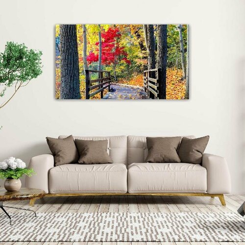 Картина на холсте 60x110 LinxOne "Nature осень walk листья" интерьерная для дома / на стену / на кухню / с подрамником