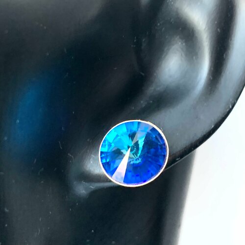 Серьги пусеты , кристаллы Swarovski, размер/диаметр 12 мм., синий
