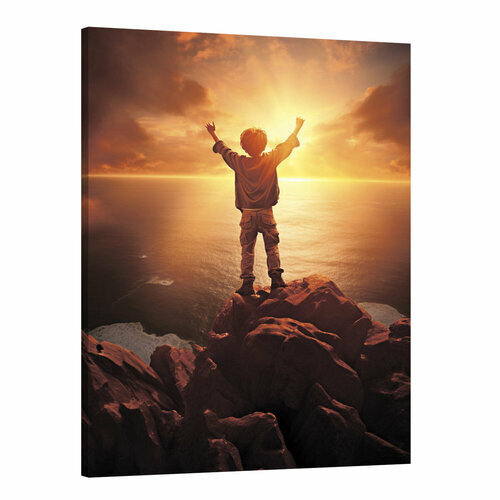 Интерьерная картина 50х70 "Мальчик и его мечты: картина для вдохновения"