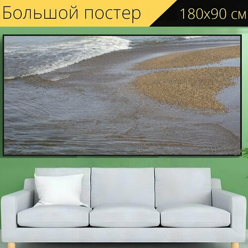 Большой постер "Море, пляж, волна" 180 x 90 см. для интерьера