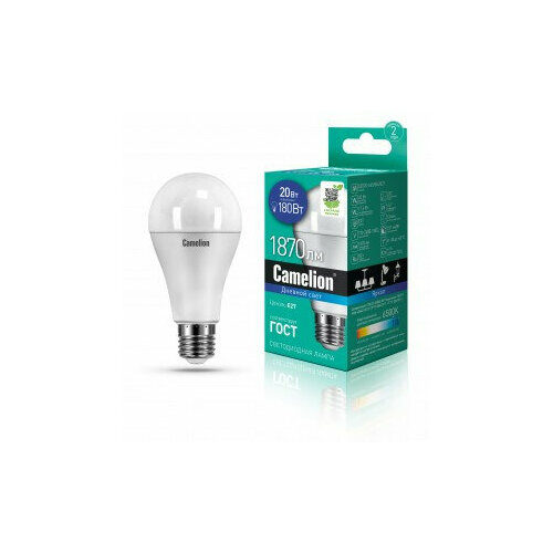 Светодиодная LED лампа Camelion ЛОН A65 E27 20W(1870lm 270°) 6500K 6K матовая 134x65 LED20-A65/865/E27 (упаковка 10 штук)