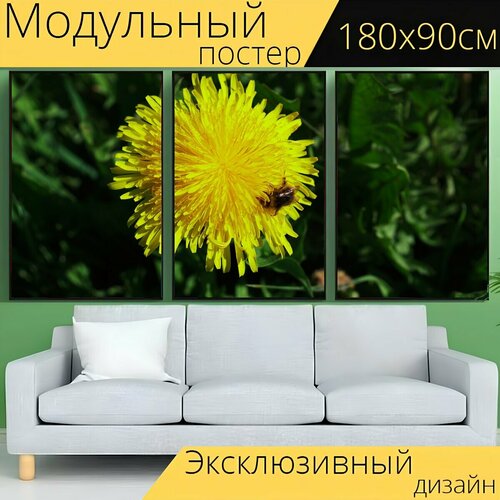 Модульный постер "Цветок, желтый, весна" 180 x 90 см. для интерьера