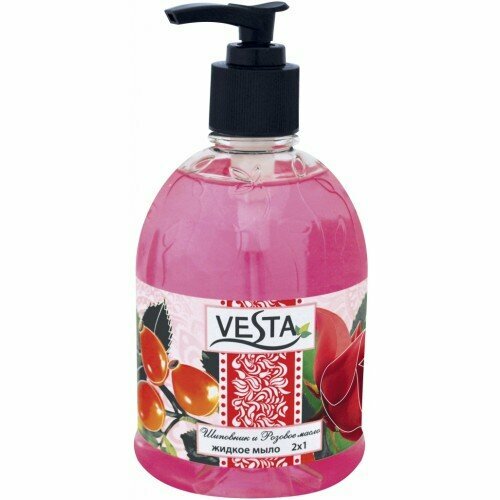 Жидкое мыло "Vesta" 2 в 1 для бани, душа, кухни с дозатором, Шиповник и розовое масло, 500 мл, в комплекте 2шт