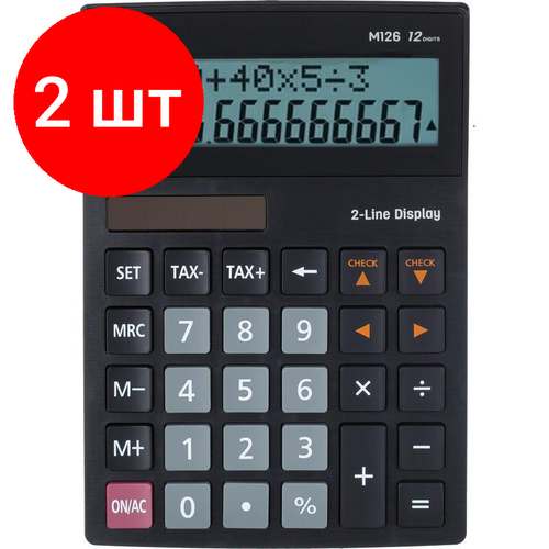 Комплект 2 штук, Калькулятор настольный полноразм. Deli EM126.12-р,2стр, дв. пит,182х129мм, чер