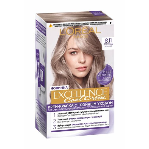 L’Oréal Paris Стойкая крем-краска для волос "Excellence Cool Creme", оттенок 8.11, Ультрапепельный, Светло-Русый