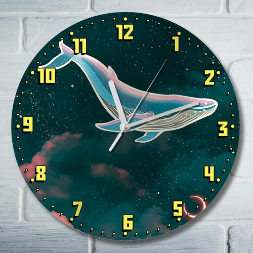 Настенные часы УФ "Облака небо (ночь, Луна, Звезды, кит, Подарок для мамы, бабушки сестры, подруге) - 9110"