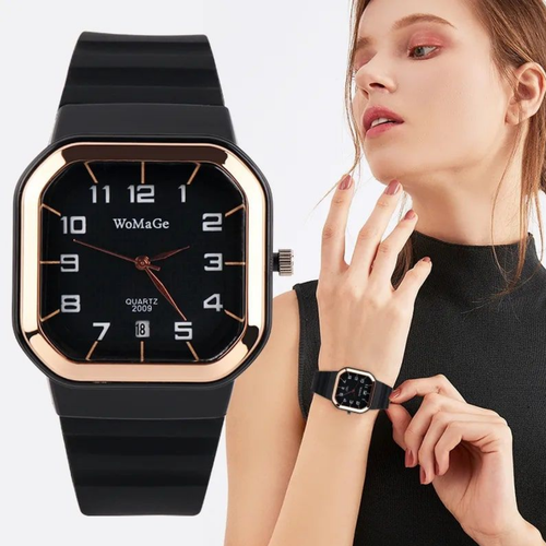 Наручные часы WMG женские кварцевые с силиконовым ремешком, черный
