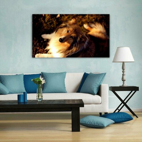 Картина на холсте 60x110 LinxOne "Животные собаки собака колли осень" интерьерная для дома / на стену / на кухню / с подрамником