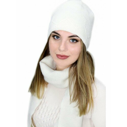Шапка Lemmex Комплект "Ливения" шапка+шарф, размер 57-58, белый