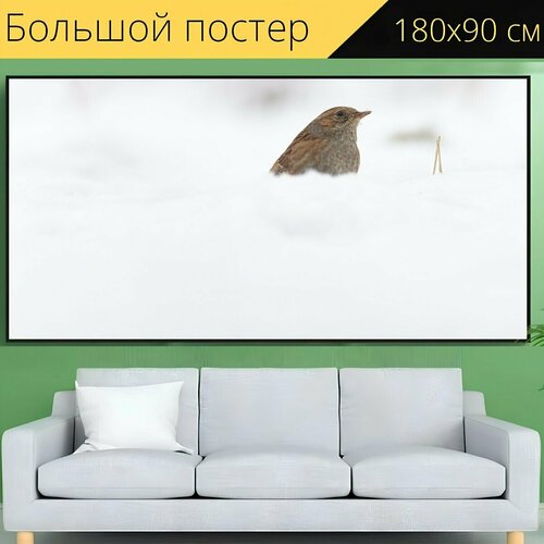 Большой постер "Снег, природа, птица" 180 x 90 см. для интерьера