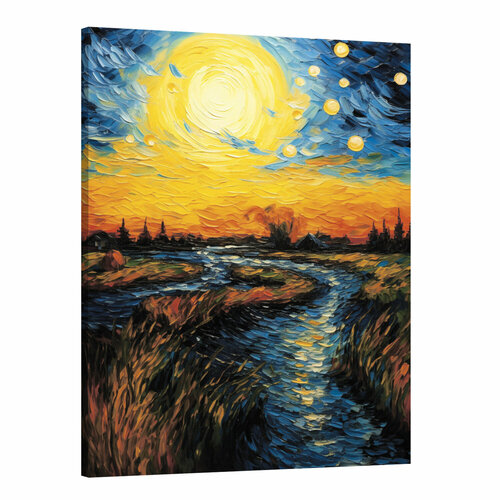 Интерьерная картина 50х70 "Шедевр ван Гога: пейзаж с яркими красками"