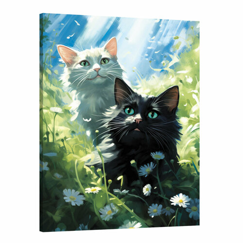 Интерьерная картина 50х70 "Синие коты в полях"