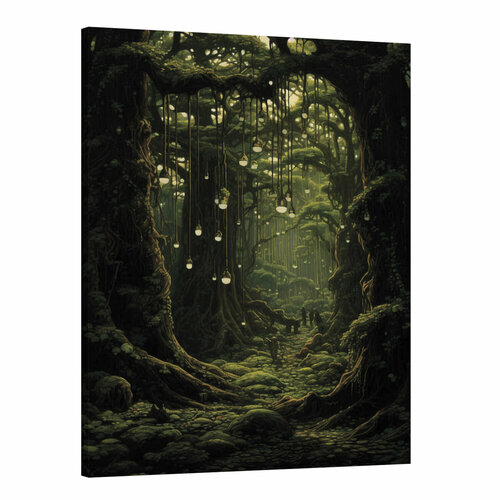 Интерьерная картина 50х70 "Волшебный лес с эльфами"